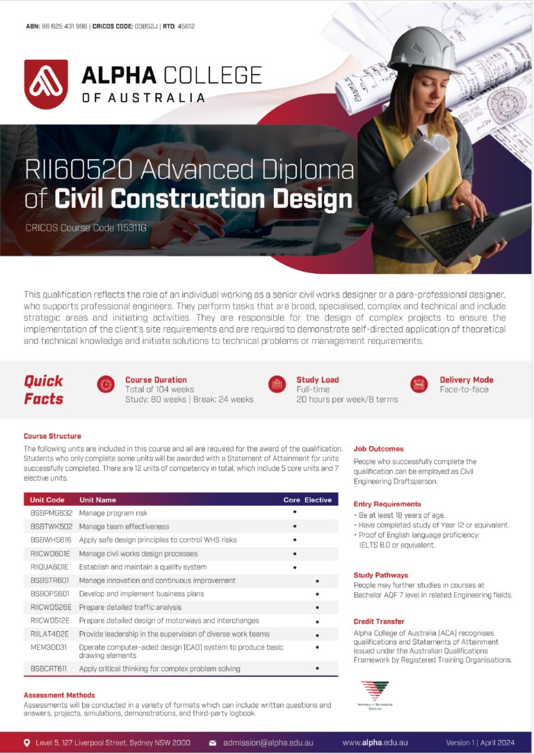 Advanced Diploma of Civil Construction Design – Alpha College